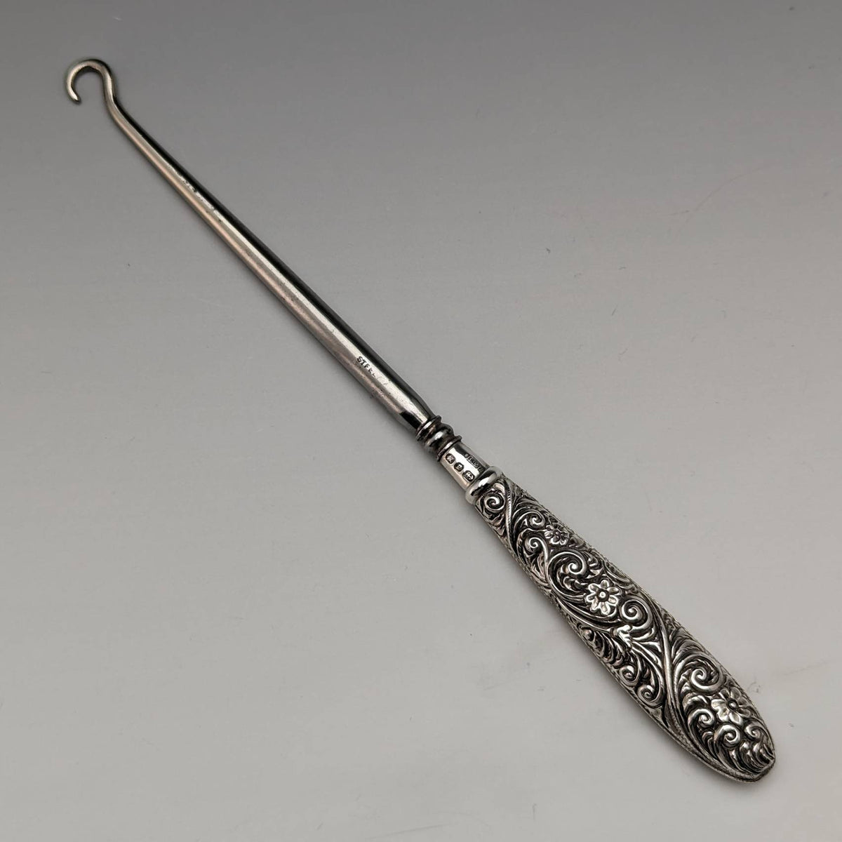 1898 British Antique Pure Silver Handle Button Hook Henry Williamson ...