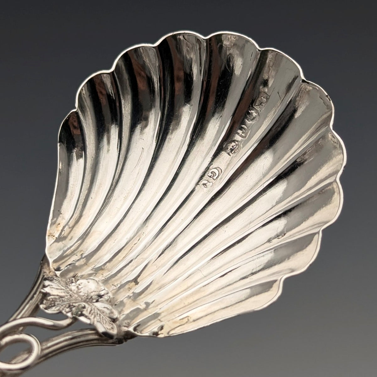 1855 British antique sterling silver grape tea caddy spoon George Unit ...