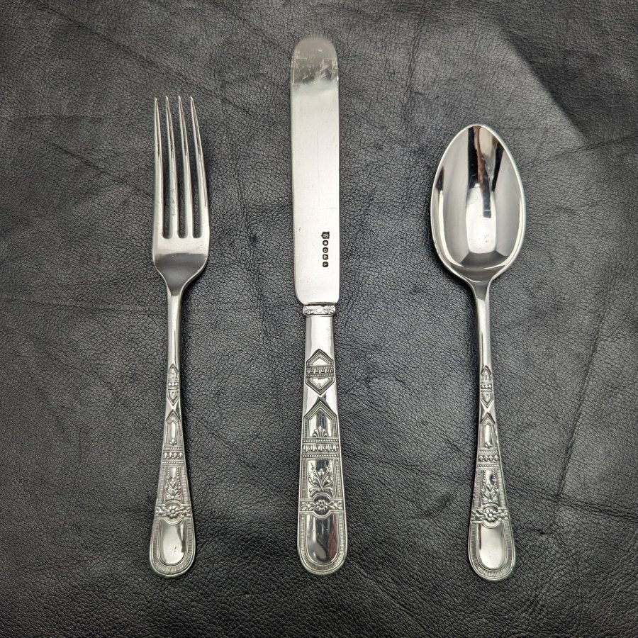Around 1890 British Antique Silver Plated Crisling Cutlery Set in Case ...